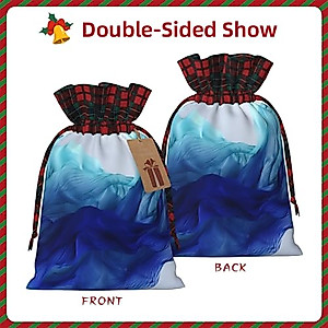 Christmas Gift Bags with Drawstring Burlap Gift Bags Abstract Blue Like Wave Christmas Linen Bags for Xmas Party Candy Bags with Cards Xmas Reusable Wrapping Bags Christmas Linen Treat Bags for