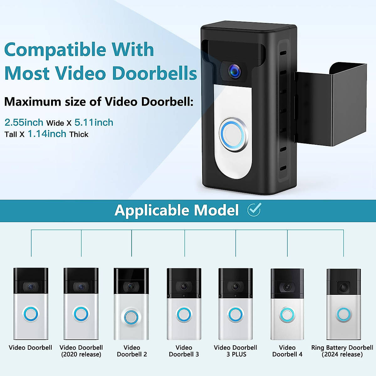 KIMILAR 2024 Upgrade Anti-Theft Video Doorbell Mount, Not Block Doorbell Motion Sensor, Adjustable No-Drill Mounting Bracket Wedge Holder Accessories for Home Rentals Office Room