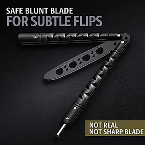 Butterfly Knife - Balisong Trainer - Black Practice Butterfly Trainer with Sure Spring Latch - Balisong Knives NOT Real NOT Sharp Blade - Full Stainless Steel Fake Dull Trick CSGO Fidget Toy K19 B