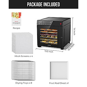 Food Dehydrator Machine 25QT, 8 Trays, Stainless Steel Dehydrators for Food and Jerky large capacity, Adjustable Temperature and 48H Timer, for Fruit, Meat, Beef, Veggies, Dog Treats