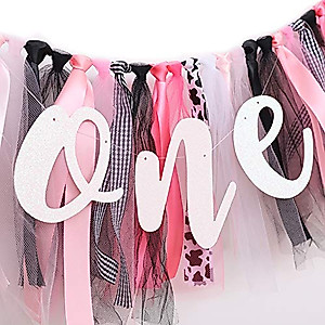 Wahawu Cow Print Birthday High Chair Banner - First Birthday Highchair Banner , Pink Cow Banner for 1st Birthday , Holy Cow Im One Birthday Decorations Girl , Farm One Birthday Decorations