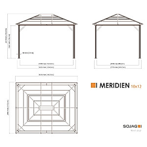 Sojag 500-5153903 Meridien Hardtop Gazebo Outdoor Sun Shelter, 10' by 12', Charcoal
