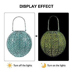 OSALADI Solar Lantern Lights Outdoorï¼Œ LED Solar Powered Hanging Lights Waterproof Hollow- Out Metal Tabletop Lanterns for Indoor and Outdoor Garden Tree Patio Courtyard Home Party Decor (Blue)