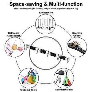Favbal Broom Mop Holder Wall Mount Stainless Steel Wall Mounted Storage Organizer Heavy Duty Tools Hanger with 4 Racks 5 Hooks for Kitchen Bathroom Closet Garage Office Garden