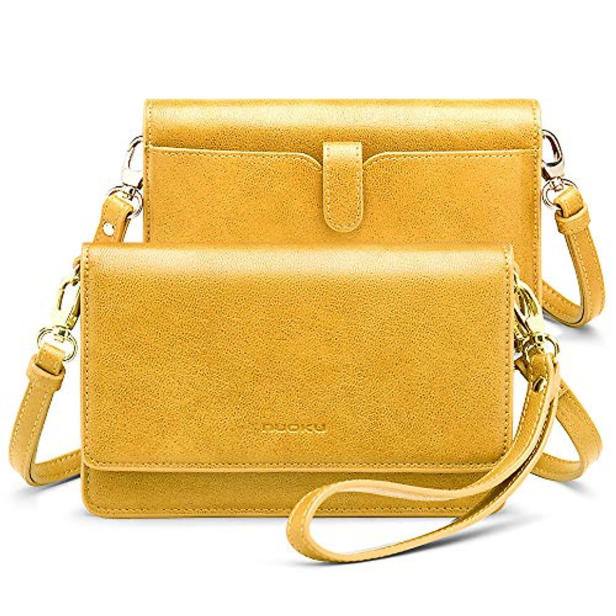 nuoku Women Small Crossbody Bag Cellphone Purse Wallet with RFID Card Slots 2 Straps Wristlet, E- Yellow