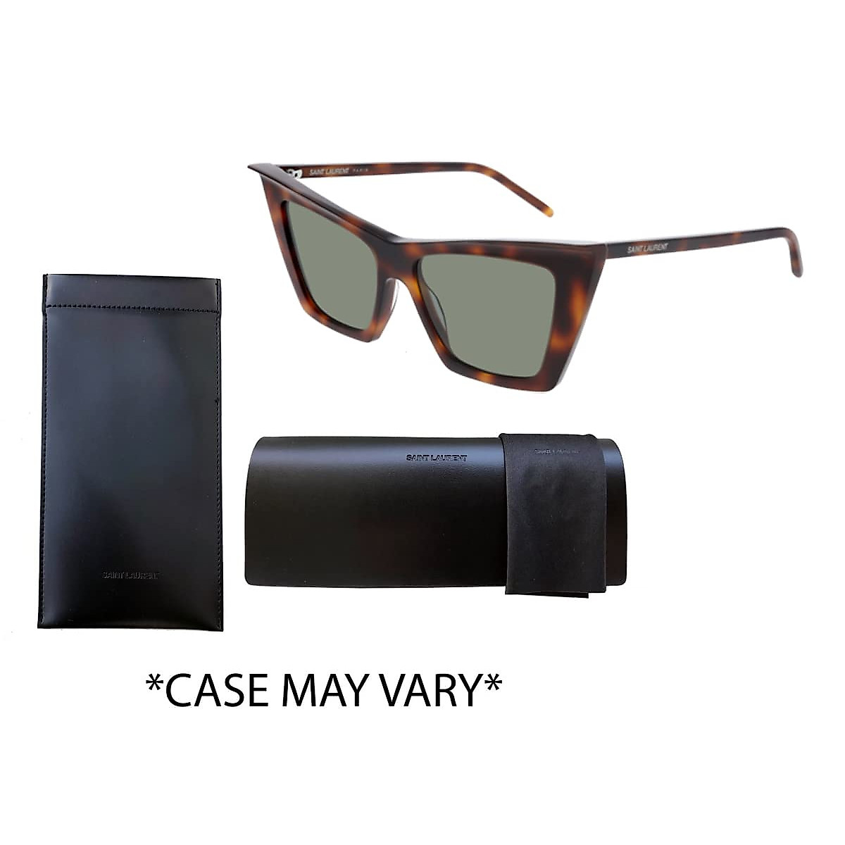 Saint Laurent SL372 002 54MM Havana/Green Cateye Sunglasses for Women + Designer iWear Eyewear Kit