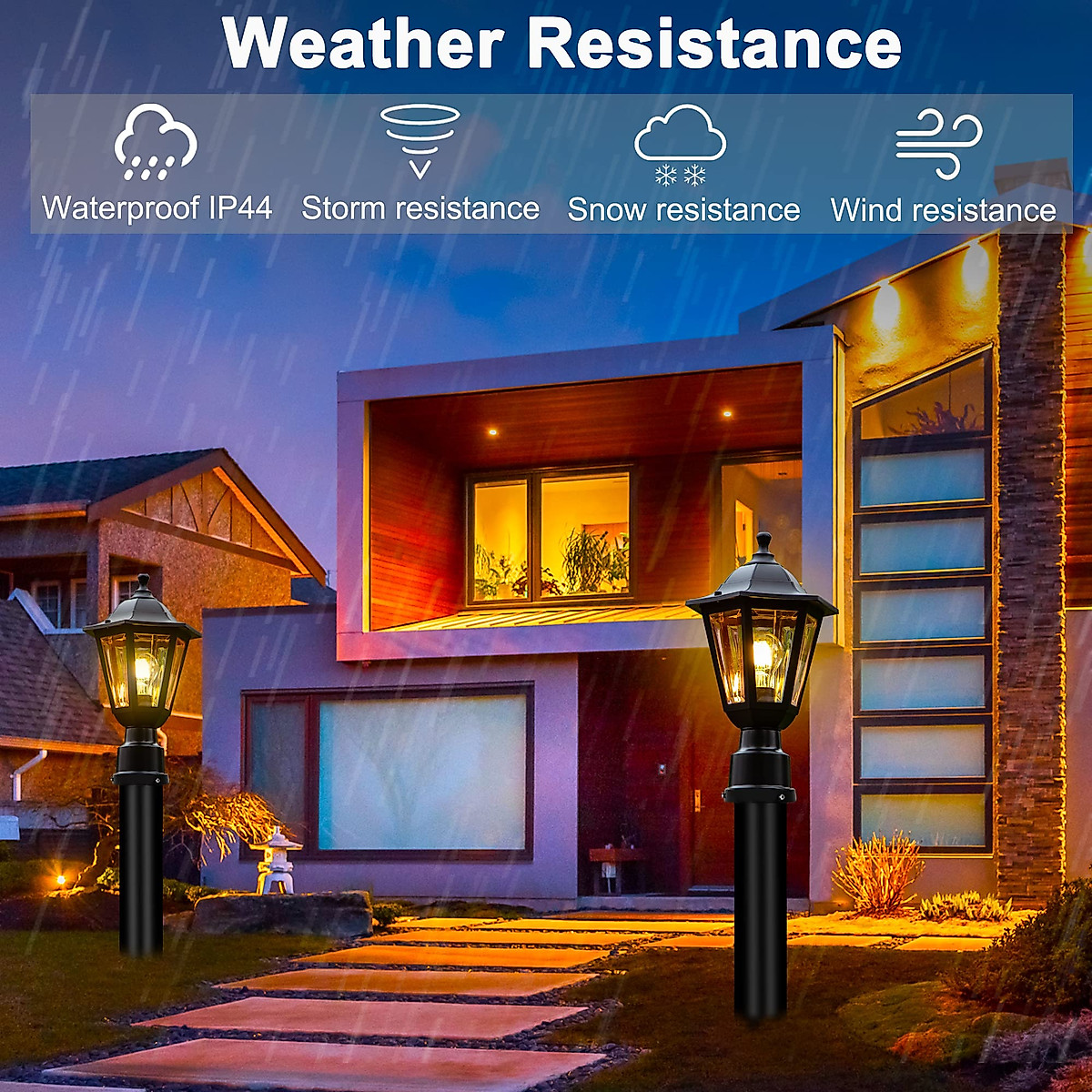 FUDESY Outdoor Post Light, Exterior Lamp Post Light Fixture with Pier Mount Base, Waterproof Pole Lantern Lighting with E26 Socket, Matte Black Plastic Lamp for Garden Patio Pathway(Bulb Included)