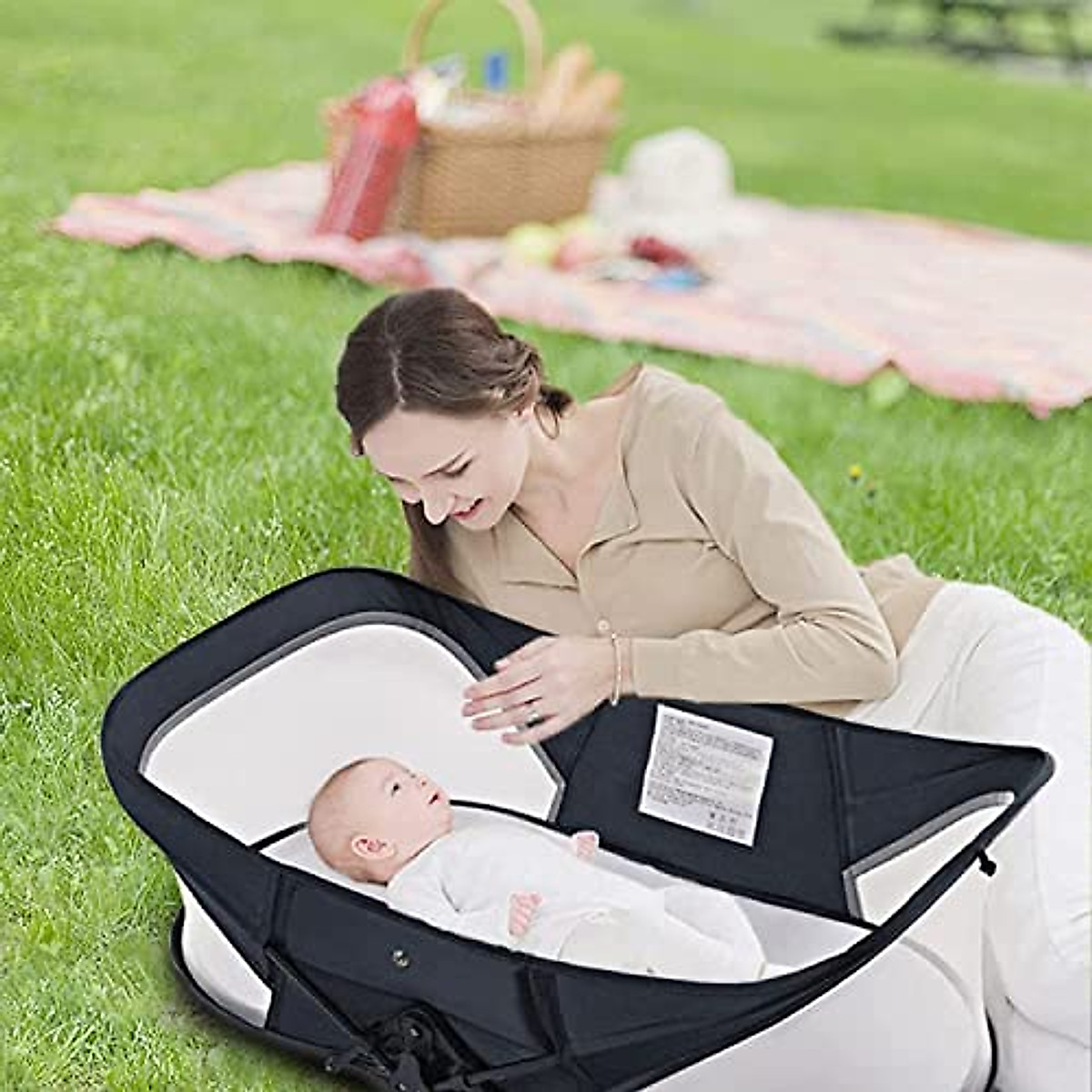 Baby Travel Bassinet Portable Bassinet-Mini Travel Crib Infant Travel Bed with Mosquito Net and Canopy Lightweight Washable Foldable