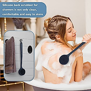 SAMEBUTECO Silicone Bath Brush Body Back Scrubber for Shower & Face Scrubber Set Bath Body Brush with Stainless Steel Inner, Long Handle 11.5 ‘’,Adhesive Free Hook,BPA-Free (3 in 1)