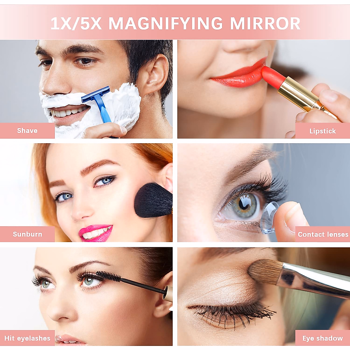 P TOPPSTORE LED Lighted Compact Mirror,4 Inch 1X/5X Magnification Travel Makeup Mirror,Rechargeable Portable Compact Mirror with Light for Handbag, Purse, Pocket, Pink