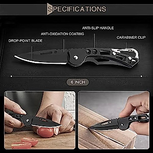 Folding Pocket Knife for Men with Clip, EDC Knives with Tanto Blade, Slim Gentleman's Knife for Outdoor Camping Hiking, Foldable Box Cutter Everyday Carry ?Black?