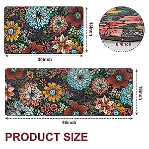 ASPMIZ Boho Kitchen Rugs Set of 2 Non Slip Washable, Farmhouse Floral Kitchen Mats Cushioned Anti Fatigue, Waterproof Rugs for Kitchen Floor Mats for in Front of Sink, 18'' x 48'' + 18'' x 30''