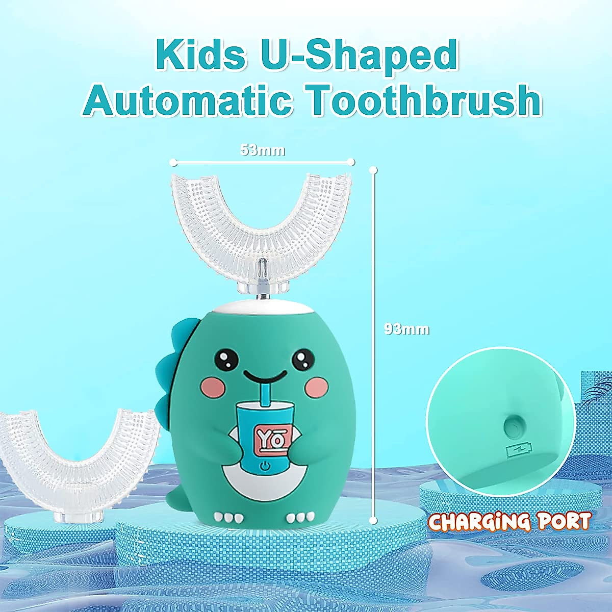 DORCAS U Shaped Toothbrush Kids Electric Toothbrushes, 6 Ultrasonic Cleaning Modes, IPX7 Waterproof, 59S Smart Reminder Toddler Toothbrush(Green Dinosaur, Ages 2-7)