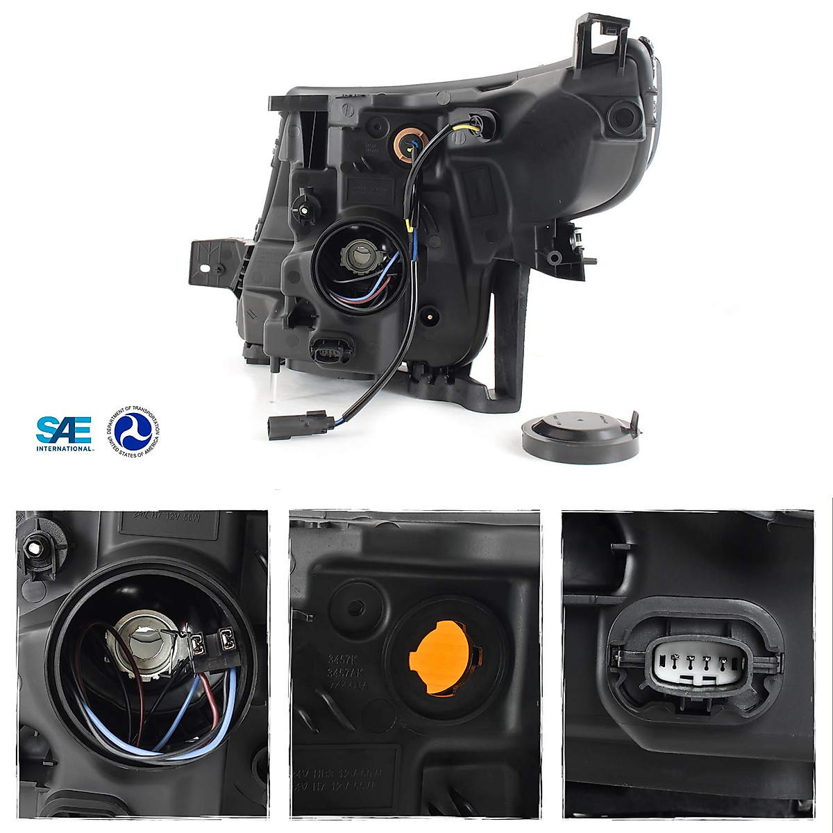 AKKON - Fits 2011-2015 Ford Explorer [Halogen Style] Projector Headlamp Black Headlights Diver+Passenger Side Pair