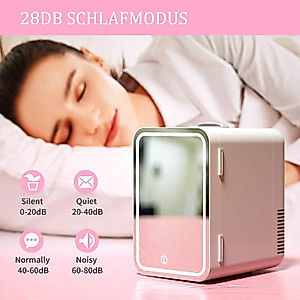 ROLTIN Portable Mirrored Beauty Fridge, With Led Mirror, 8L Capacity Portable Mini Fridge, Hot And Cold, Car And Home Dual Use Mini Fridge Skincare, For Bedroom, Office And Car,White (White)