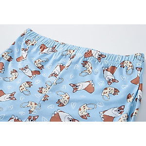 Vopmocld Big Girls Cartoon Corgi and Cat Pajamas Cute Patterns Sleepwear 2PCS Long Sleeve Long Pants Jammies Loungewear, Corgi/Cat, 14