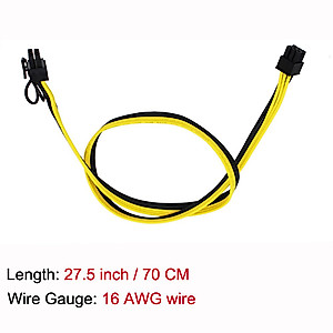 S-Union [8PCS] New 16AWG 6Pin PCI-E to 8 (6+2) pin Cable 27.5 Inch(70CM) Length PCI 6Pin Male to Male Cable for GPU/PSU Breakout Board, GPU Ethereum ETH Mining Power Supply (with 5 Nylon Cable Ties)