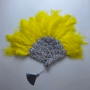 Msbfea Big Size Design African Orange Feather Fan Ladies Wedding Feather Fan for Bride Double Side Feather Nigerian Flower - 35cmx45cm Color 935