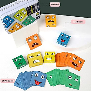 LELEMON Wooden Expressions Matching Block Puzzles Building Cubes Toy Borad Games Educational Montessori Toys for Toddler