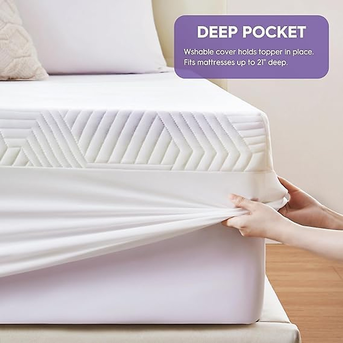 SWINHOM 3 Inch Twin Memory Foam Mattress Topper, Ventilated Foam Topper with Viscose Made from Bamboo Cover, Mattress Pad with 18'' Deep Pocket, White