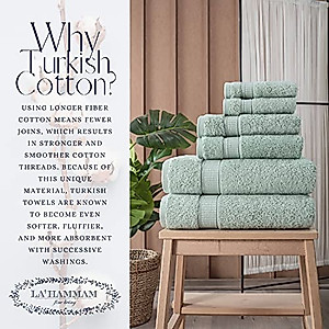 LA HAMMAM 6 Piece Towel Set - 2 Bath Towels, 2 Hand Towels, 2 Washcloths for Bathroom, College Dorm, Kitchen, Shower, Pool, Hotel, Gym & Spa | Soft & Absorbent Turkish Cotton Towel Sets - Green