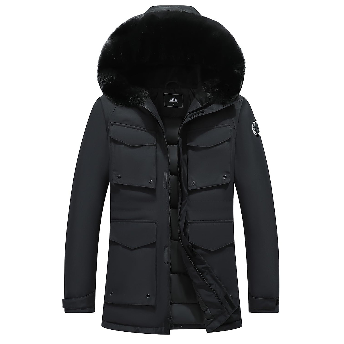 MOERDENG Men's Winter Thickened Warm Down Coats Windproof Waterproof Hooded fashions Puffer Jacket Black M