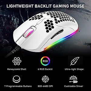 60% Mechanical Gaming Keyboard Blue Switch Mini 68 Keys Wired Type C 18 Backlit Effects,Lightweight RGB 6400DPI Honeycomb Optical Mouse,Gaming Mouse pad for Gamers and Typists (White)