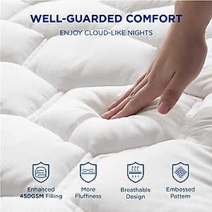 Bedsure Queen Mattress Pad - Soft Mattress Topper Padded, Quilted Fitted Mattress Cover with with Deep Pocket Fits 8"-21" Mattress, Breathable Fluffy Pillow Top, White, 60x80 Inches