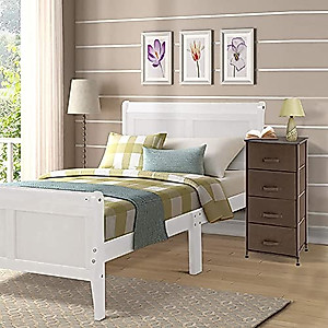 4 Drawer Fabric Storage Organizer, Wood Top Storage Tower, 4 Drawer Closet Storage Dresser Furniture Unit, Linen Fabric Organizer for Bedroom, Closet, Entryway, Hallway, Brown