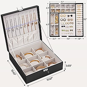 Jewelry Box for Women, 2 Layers Jewelry Organizer with Lock, Large Jewelry Boxes Jewelry Case for Storing Earrings Rings Necklaces Bracelets PU Leather & Soft Velvet Lined, Girls Wife Ideal Gift