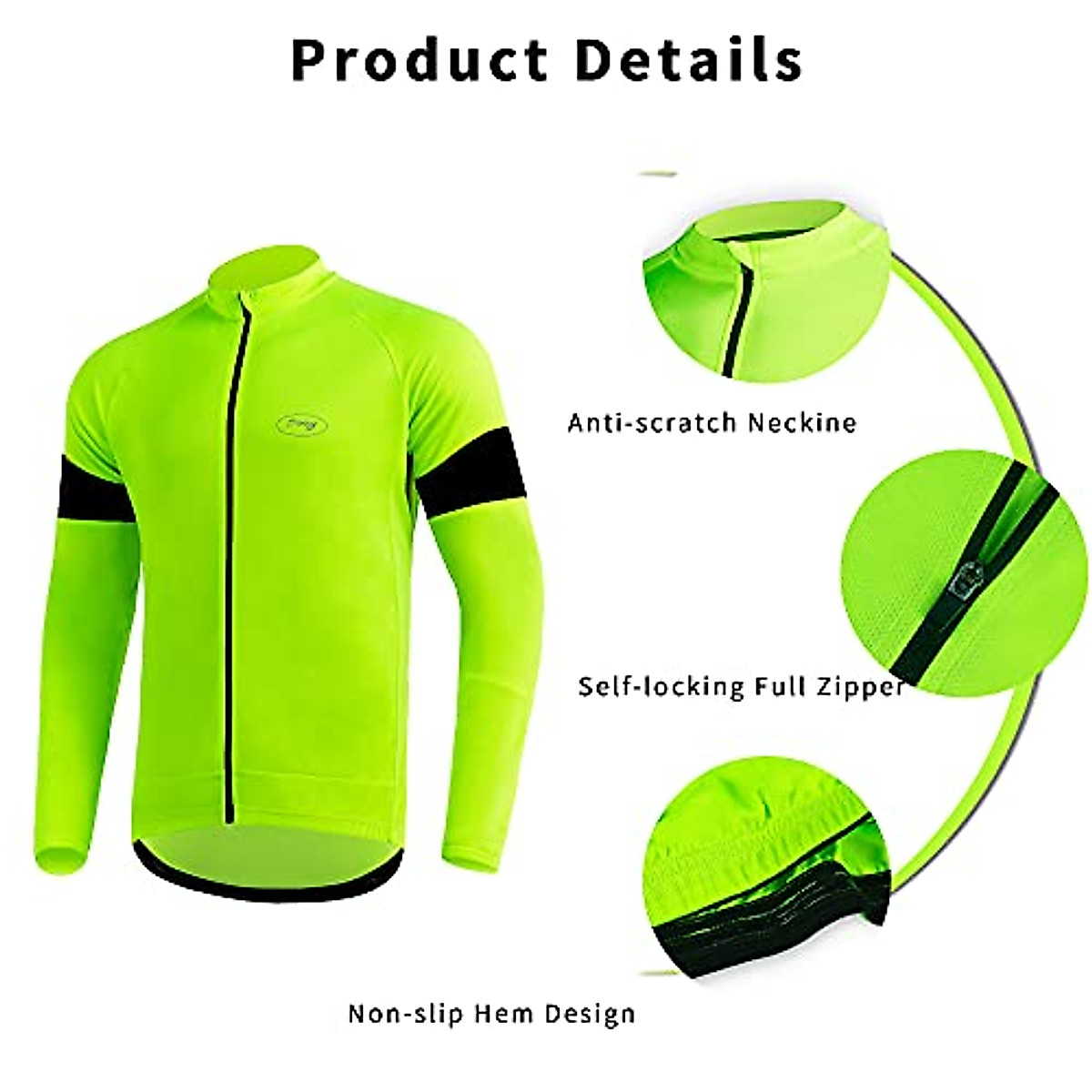 Dooy Men's Cycling Jersey Long Sleeve Bike Shirts Full Zipper Biking Jerseys with 3 Rear Pockets, Breathable MTB Shirt Series(Yellow,Medium)