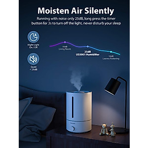 Elechomes 5L(1.32Gal) Cool Mist Humidifier & Essential Oil Diffuser Combo, Top Fill Ultrasonic Humidifiers for Bedroom, Baby Nursery Room and Office, Whisper-Quiet, 360° Nozzle, Auto Shut-Off Timer