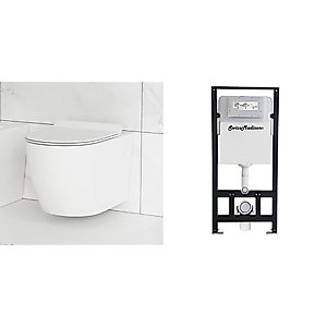 Swiss Madison Well Made Forever SM-WT449 St. Tropez Wall Hung Toilet (Glossy White) and SM-WC426 Toilet Tank Carrier