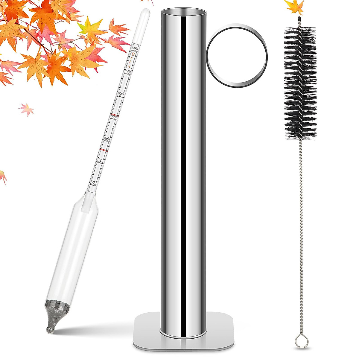 EIHFHIE Maple Syrup Hydrometer Test Cup Kit, High Accuracy Hydrometer Maple Syrup Density Kit, Baume and Brix Scale Easy to Read, Stainless Steel Test Cup with Cleaning Brush