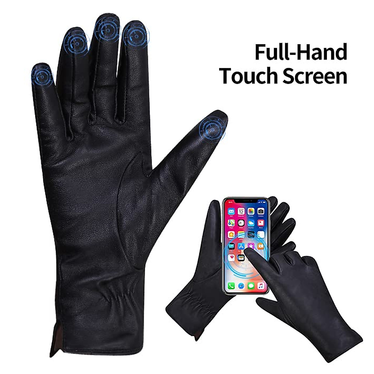 MGGMOKAY Womens Touchscreen Nappa Lambskin Leather Gloves(100% Cashmere Lining),BLack,Medium