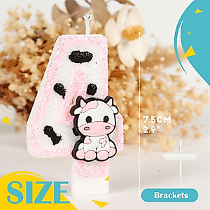 Pink Cow Glitter Birthday Candles Number 1 Birthday Decorations, Holy Cow Im One Birthday Decorations, Number 1 Candle for Cake, Cowgirl Theme Number Candle for Girls First 1st Birthday Party Décor