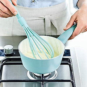 GreenLife Cooking Tools and Utensils, 5 Piece Nylon and Silicone Baking Set with Spatulas Wisk and Brush, Dishwasher Safe, Turquoise