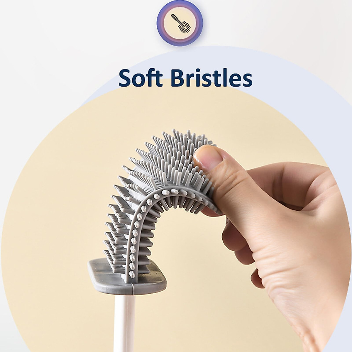 Yuehuam Toilet Brush and Holder Set of 3, Solicone Toilet Bowl Cleaner Brush, Flexible Toilet Cleaner Brush with Wall Mount& Flooring Brush Holder Bathroom Accessories