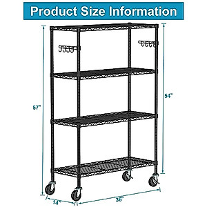 4 Tier Wire Shelving Unit with Wheels, Storage Rack Shelves Heavy Duty Metal Shelves, Commercial Steel Wire Shelving Storage Shelf Organizer for Kitchen Garage Warehouse Office (36W x 14D x 57H)