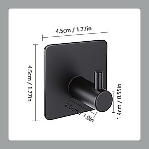 LIYUABU Adhesive Towel Hooks,Black Stainless Steel Wall Shower Hooks Heavy Duty for Hanging Towel Coat Robe on Bathroom/Kitchen/Bedroom (2 Pack)