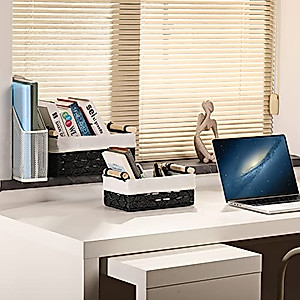 Vagusicc Wicker Baskets for Shelves, Hand-Woven Round Paper Rope Wicker Storage Basket with Cotton Liner and Wooden Handles, Woven Storage Basket for Organizing & Decor, Black, 3-Pack