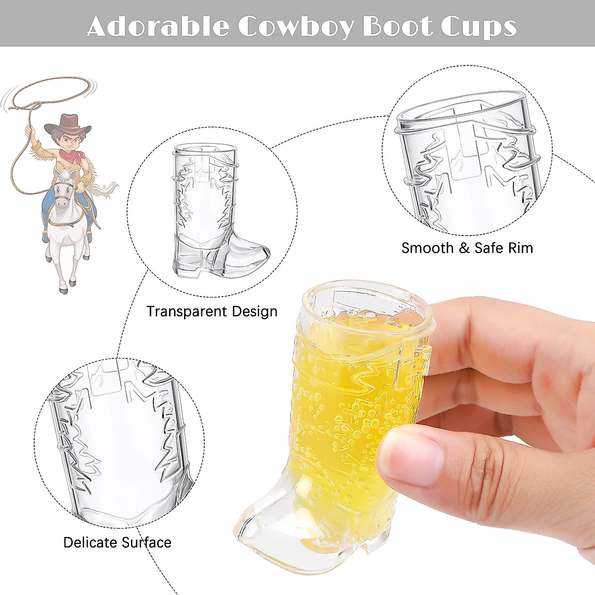 durony 72 Pieces 1 OZ Clear Cowboy Glasses Mini Cowboy Boot Shot Glasses Plastic Western Cowboy Glasses for Cowboy Cowgirl Party Supplies, Bachelorette Party, Wedding Decor