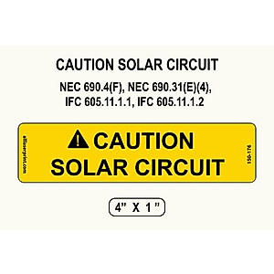Photovoltaic Labels for PV Solar System _"Caution_Solar Circuit" _4” X 1”_Pack of 16