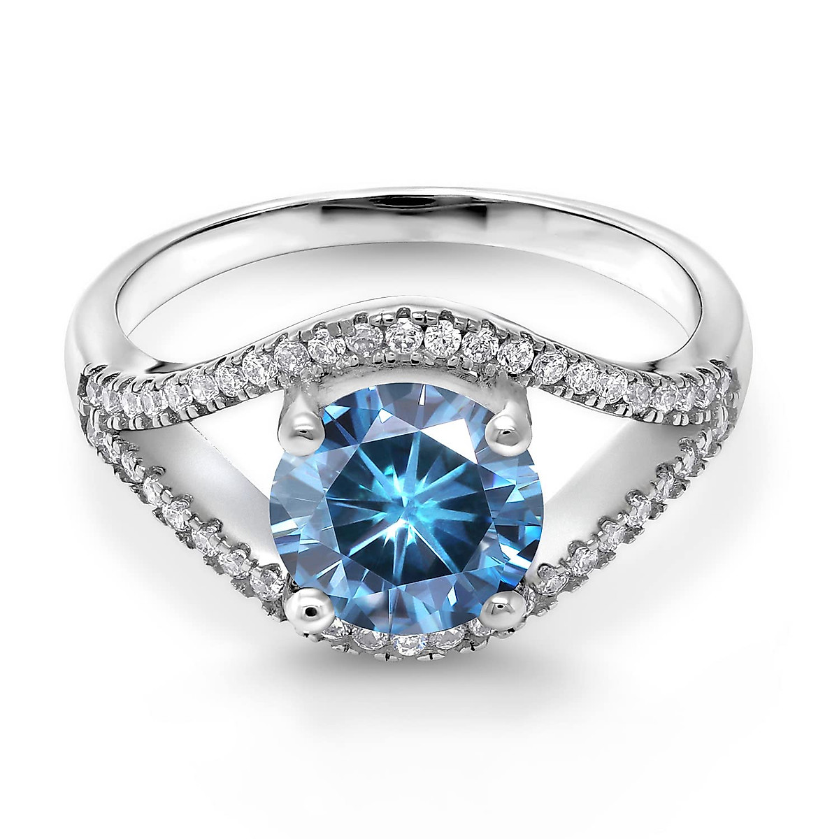 Gem Stone King 925 Sterling Silver Round Persian Blue Moissanite Engagement Ring For Women (2.40 Cttw, Available In Size 5, 6, 7, 8, 9)
