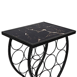 JOYBASE Freestanding Floor Wine Rack Table, Holds 11 Bottles, Metal with Marble Veneer Top, Wine Table Display Rack, Black