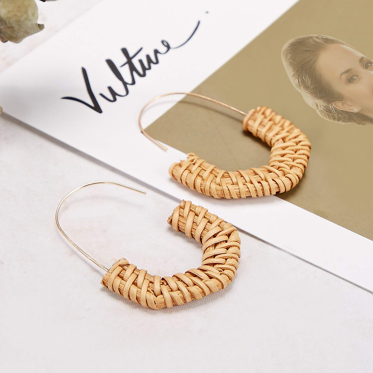 meekoo 4 Pairs Rattan Earrings for Women Beach Essentials Tassel Dangle Boho Straw Earrings(Boho)