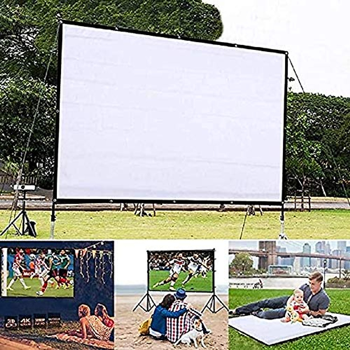 VARWANEO 4:3 Portable Projector Screen Hd Folding Anti-Folding Indoor Outdoor Movie Screen Projector for Home Office Outdoor