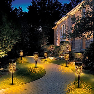 6 Pack Solar Garden Lights Outdoor Decor, Solar Path Lights Outdoor Waterpoof, Auto On/Off Solar LED Christmas Halloween Decorative Landscape Lighting for Yard Pathway Patio Walkway (Warm White)