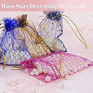 100 Moon Stars Drawstring Organza Present Bags, Moon Star Organza Jewelry Gift Pouch Candy Pouch Drawstring Wedding Favor Bags (Color mixing, 3.5 x 4.7 inch)