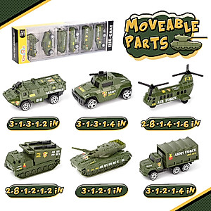 Diecast Military Vehicles Army Toy Mini Pocket Size Play Models Truck Tanks Helicopter for Kids Boys Age 3 4 5,Pack of 6